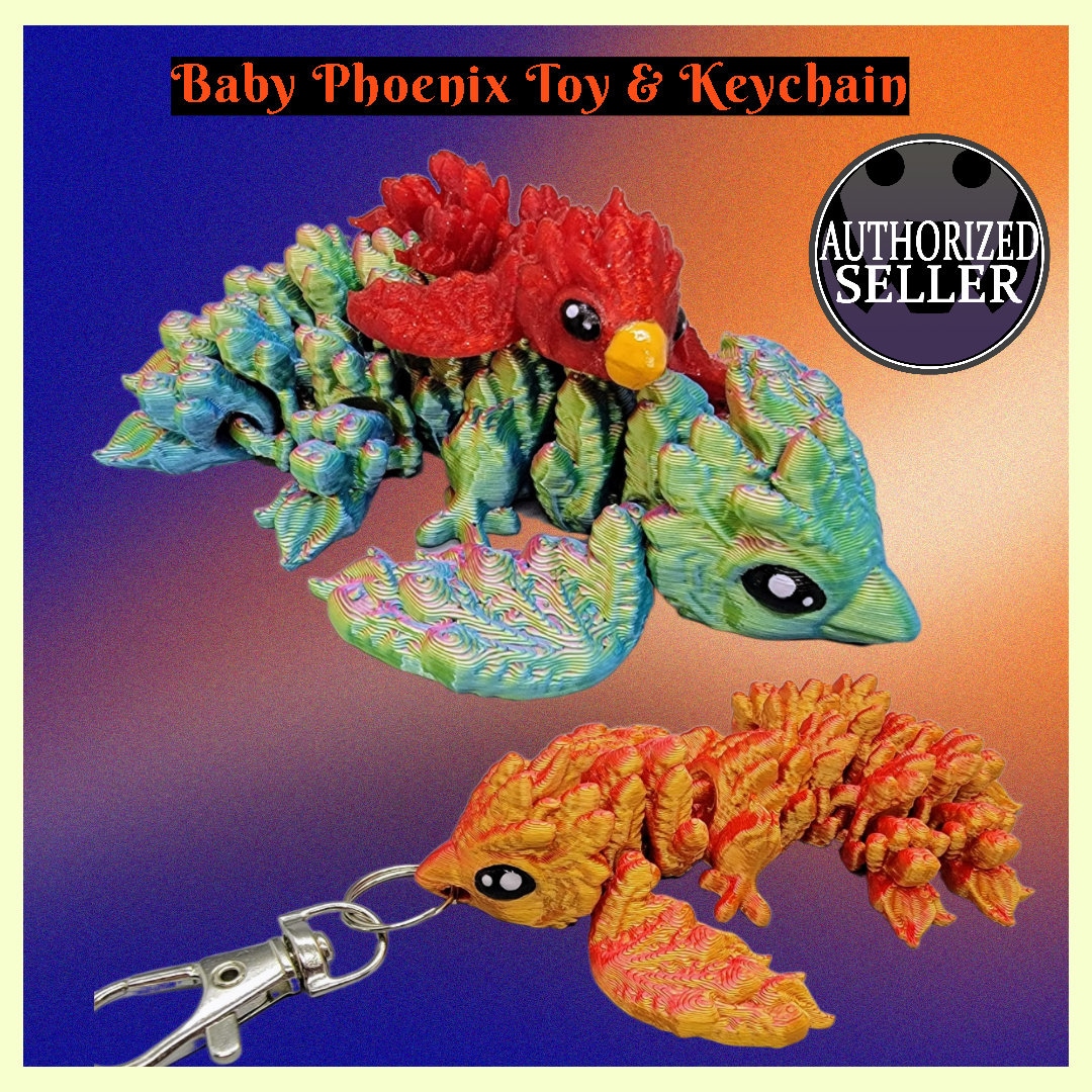 Articulated Baby Phoenix Toy & Keychain Mythical Creatures Fidget Back ...