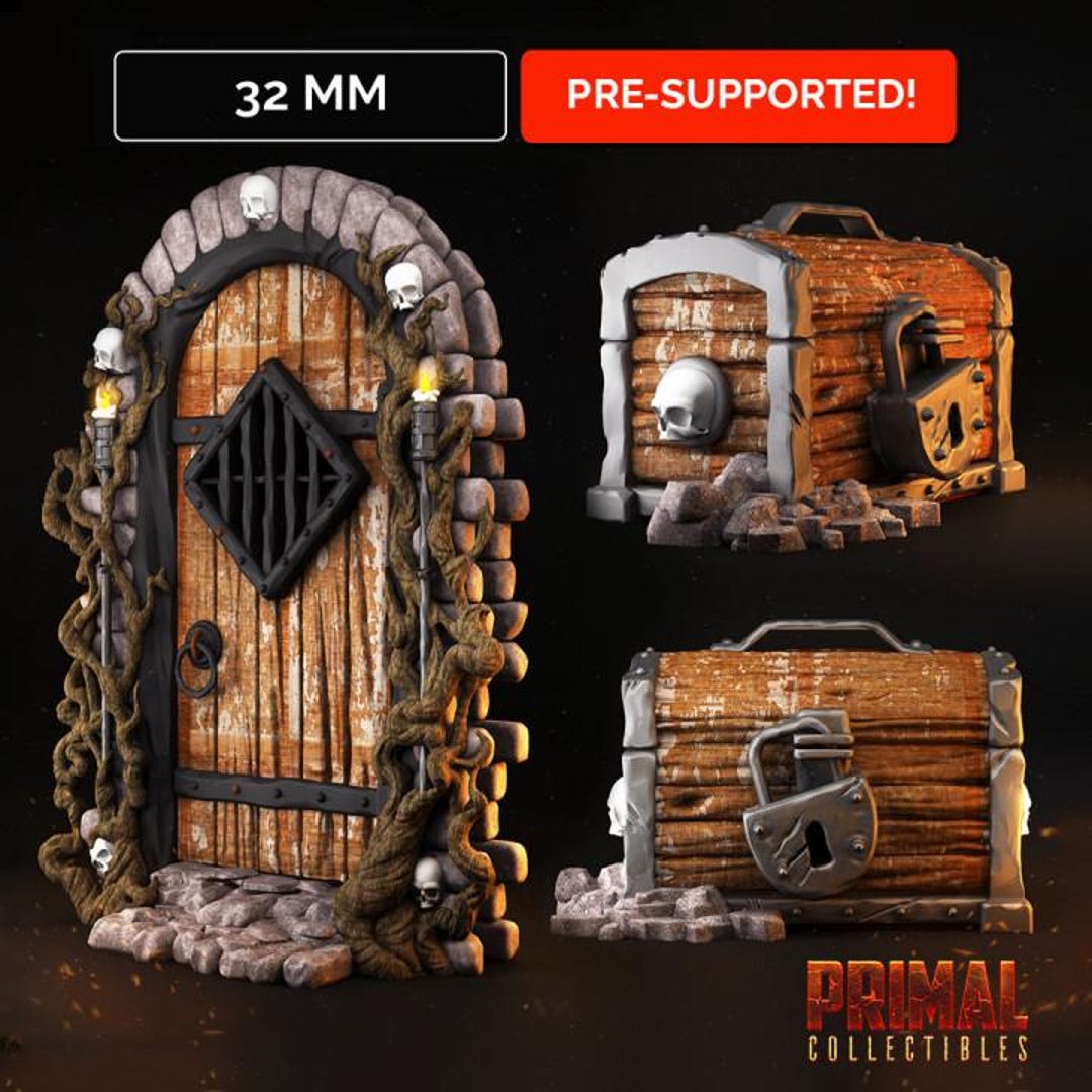32mm Resin Treasure Chest and Door: Dnd Tabletop RPG Scenery - Etsy