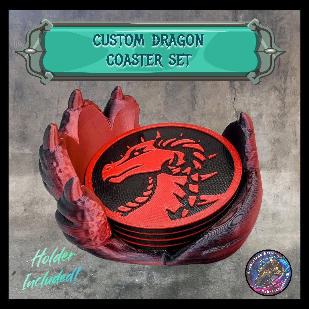 Custom Dragon Coasters With Holder Set Mystic Desk Coffee Table ...