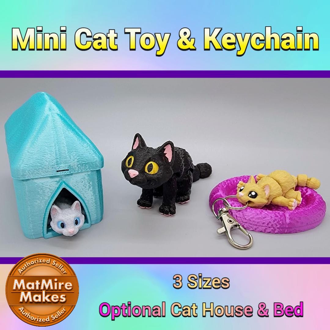 Mini Cat Toy & Keychain | Kitten | 3D Printed | Fidget | Flexi ...