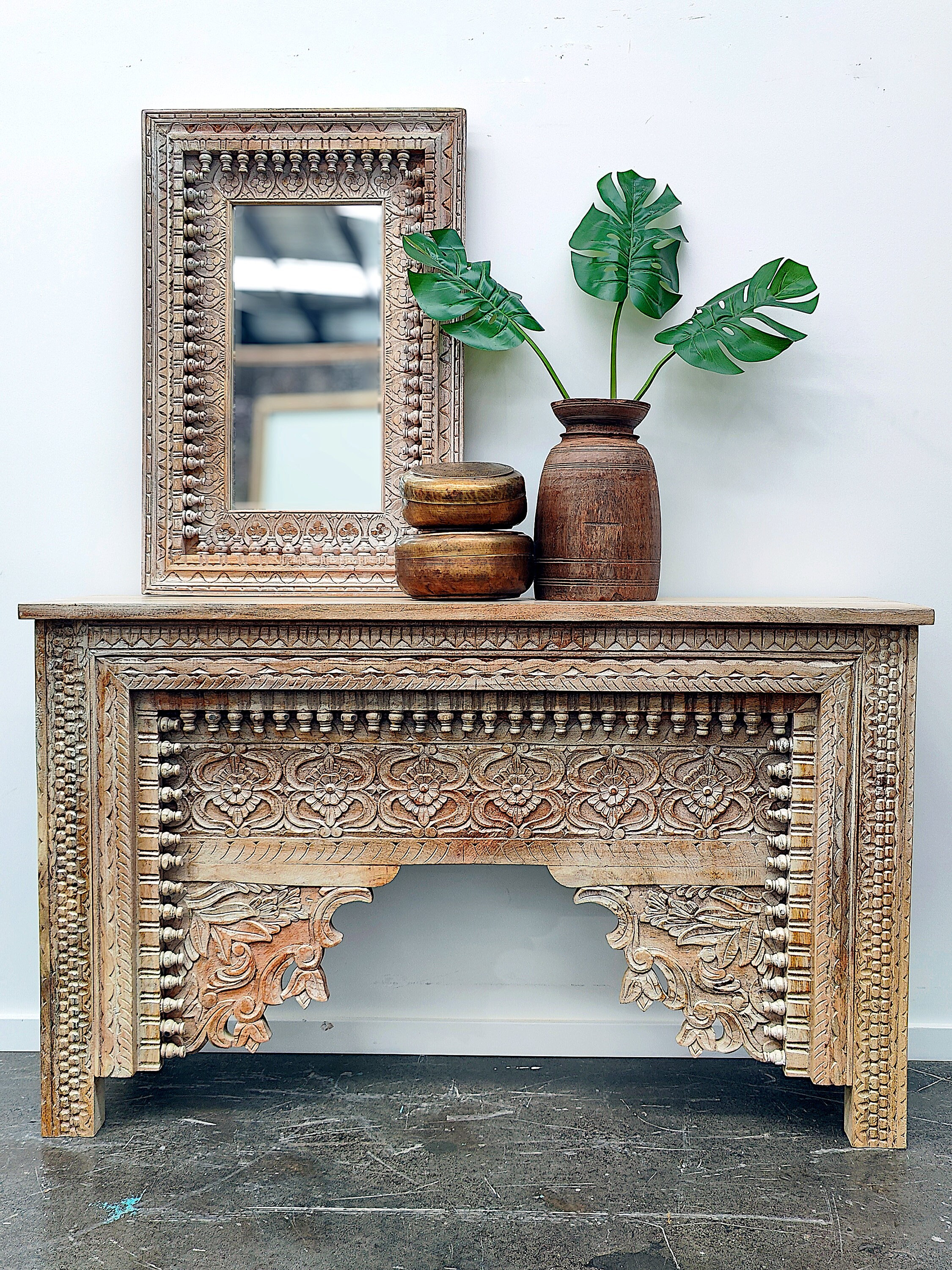 Antique Indian Ethnic Hand Carved Vintage Timber Balinese Console Boho ...