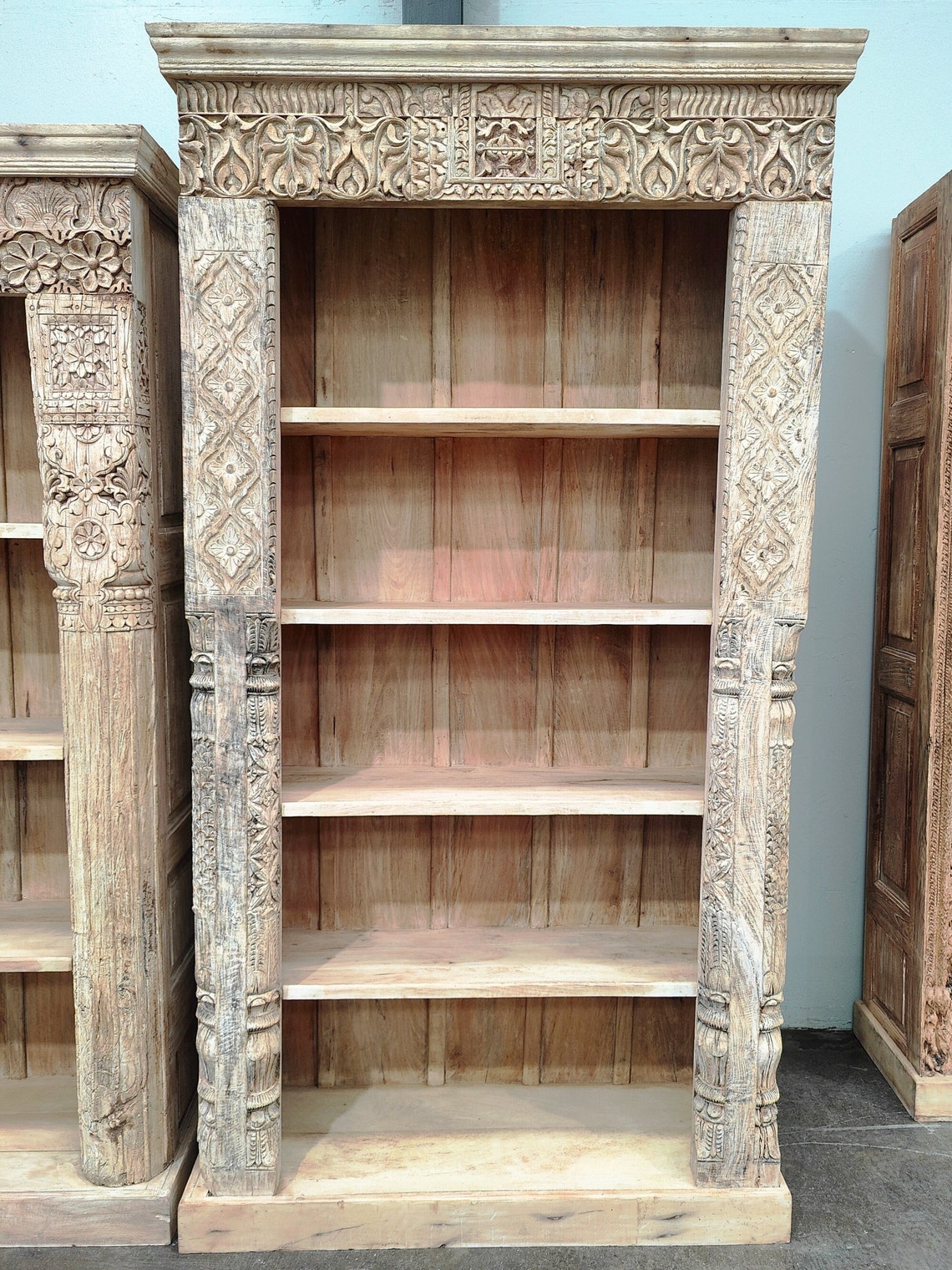 Indian Antique Reclaimed Timber Hand Carved Ethnic Boho Chic Bookshelf ...