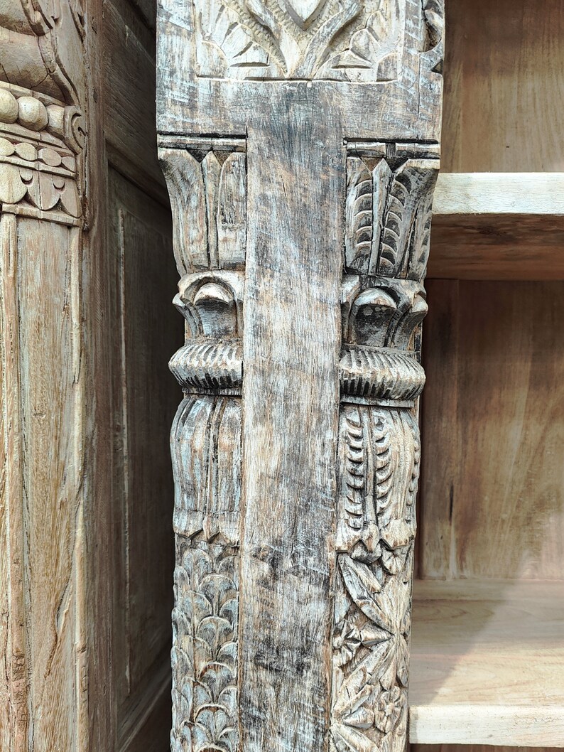 Indian Antique Reclaimed Timber Hand Carved Ethnic Boho Chic Bookshelf ...