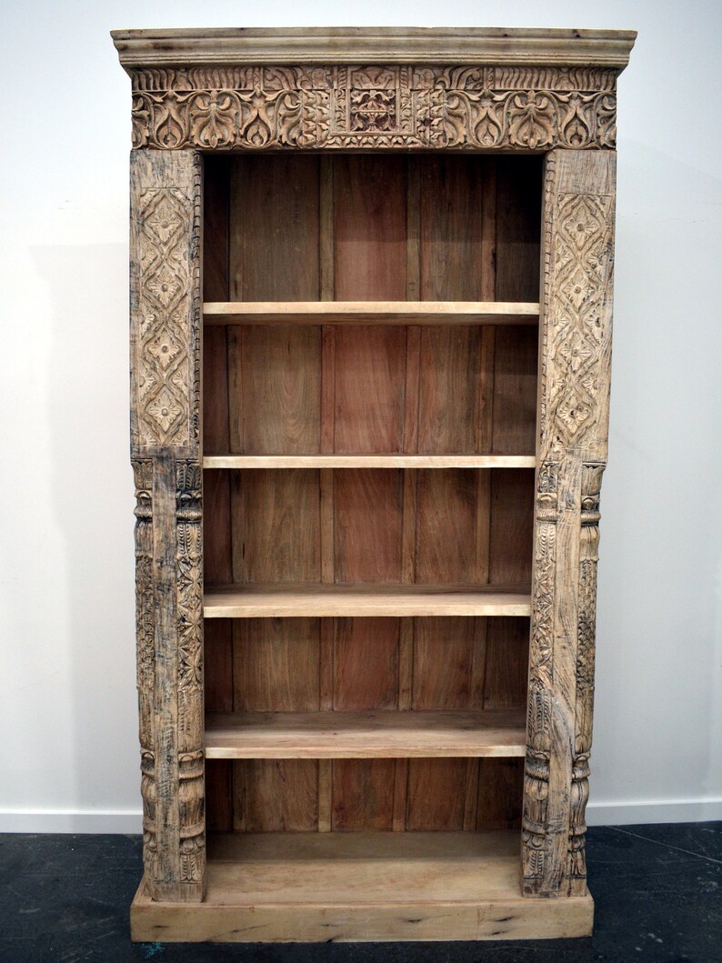 Indian Antique Reclaimed Timber Hand Carved Ethnic Boho Chic Bookshelf ...