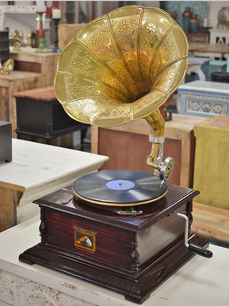 East Connection Unique Indian Antique Style Gramophone Player Wind up ...