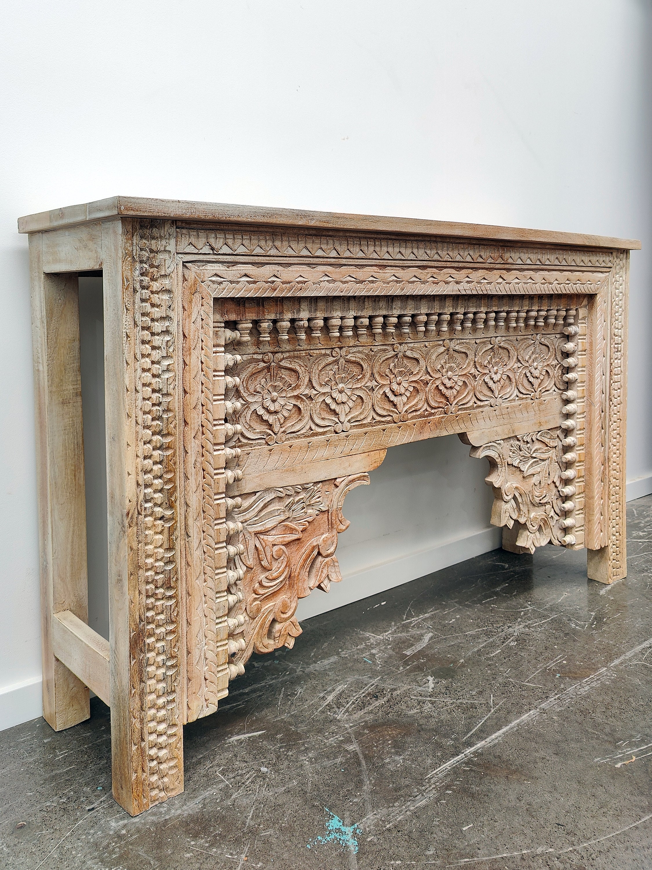 Antique Indian Ethnic Hand Carved Vintage Timber Balinese Console Boho ...