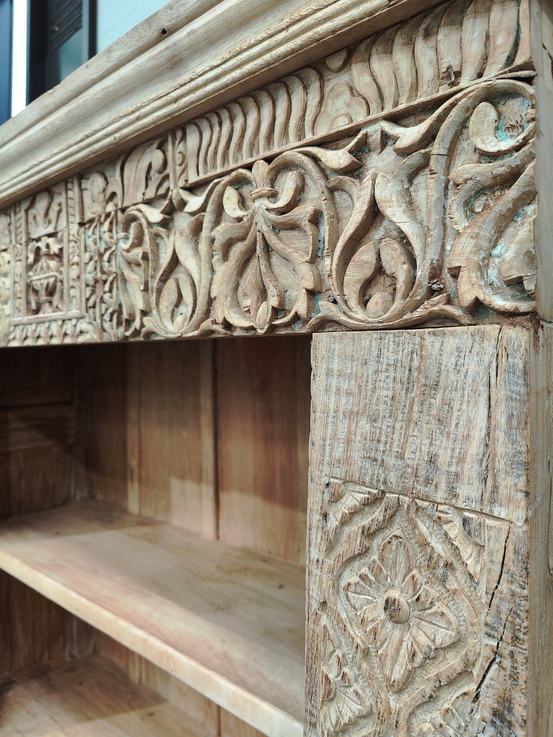 Indian Antique Reclaimed Timber Hand Carved Ethnic Boho Chic Bookshelf ...