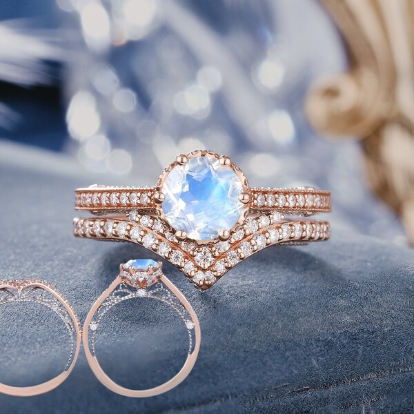 Moonstone Ring Set - Etsy