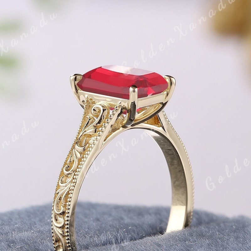 Emerald Cut Ruby Ring - Etsy