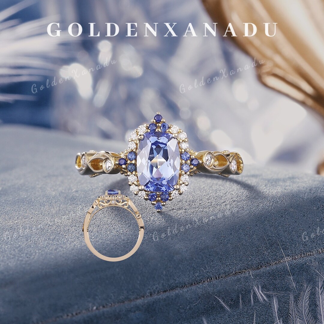 Cornflower Blue Sapphire Engagement Ring Victorian Solid Gold Sapphire ...