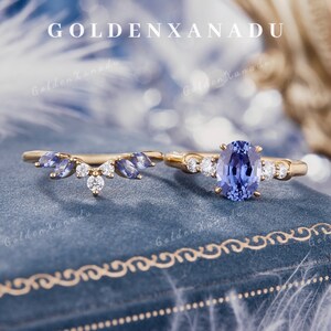 Vintage Cornflower Blue Sapphire Engagement Ring Set Solid Gold ...