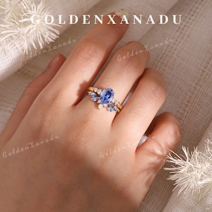 Vintage Cornflower Blue Sapphire Engagement Ring Set Solid Gold ...