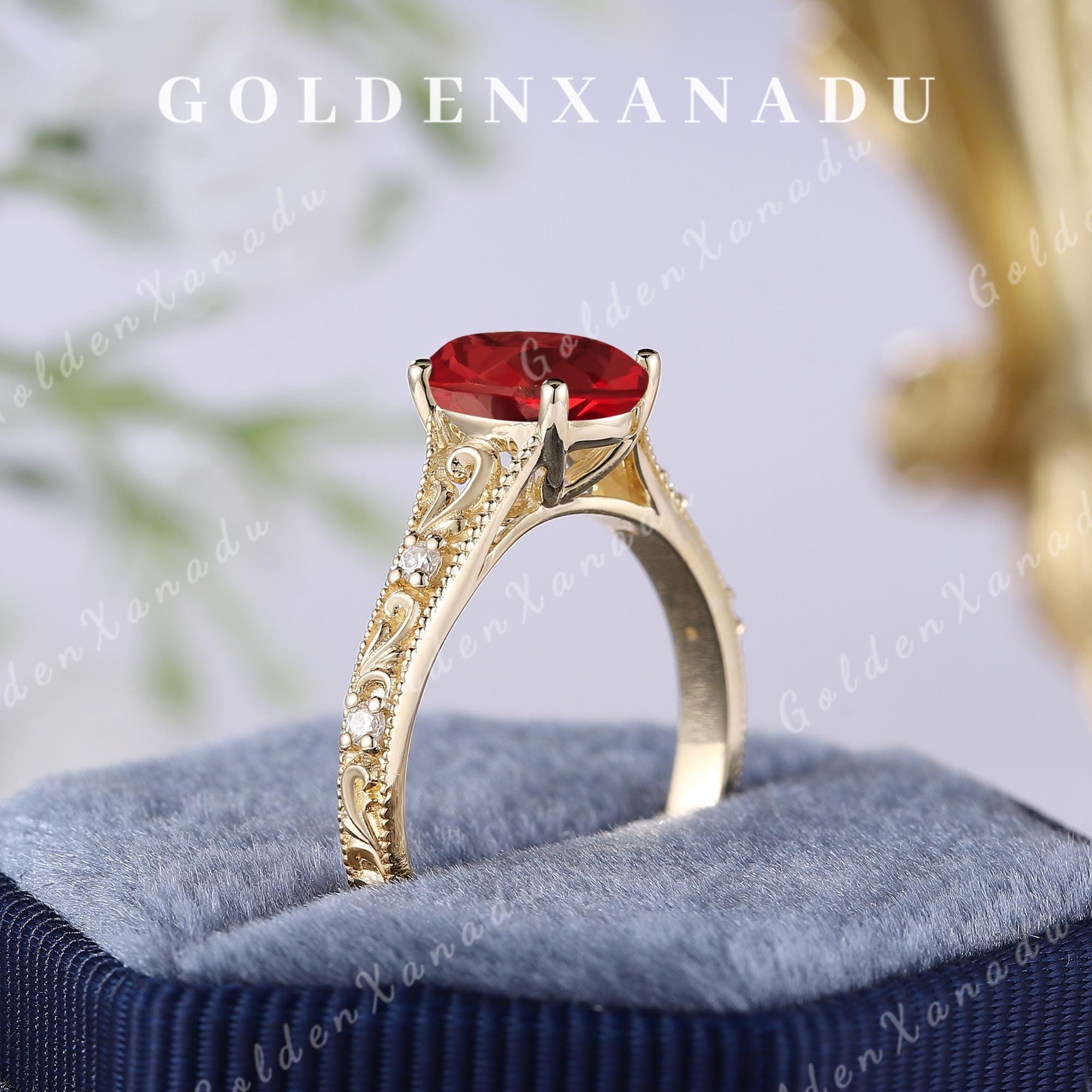 Victorian Ruby Engagement Ring Solid Gold Vintage Oval Ruby Wedding ...