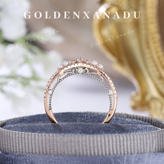Two Tone Moissanite Curved Wedding Band Vintage Solid Gold Moissanite Wedding Ring Diamond Promise Ring Custom Stackable Rings for Women Etsy
