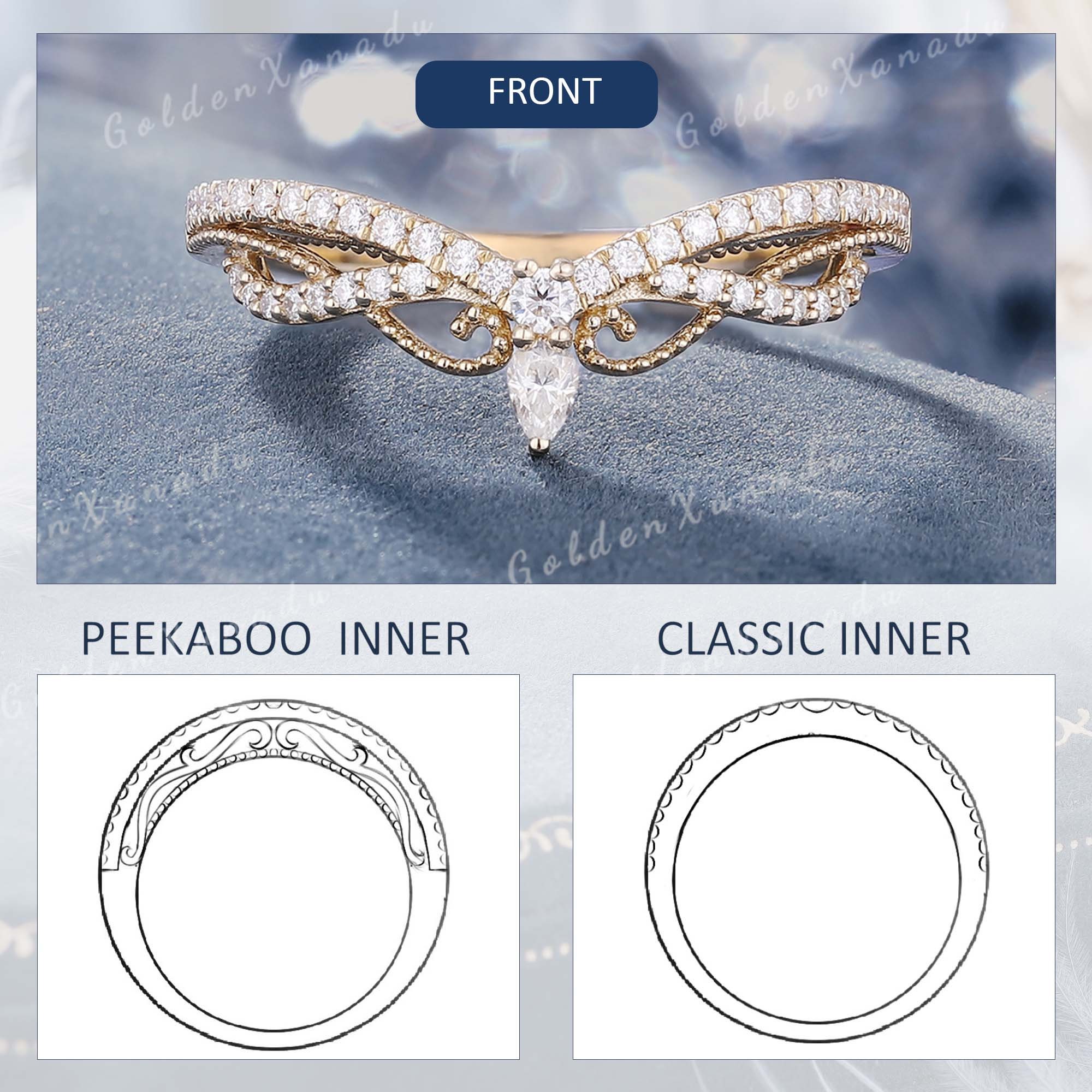 Vintage Moissanite Curved Wedding Band Solid Gold Double Band ...