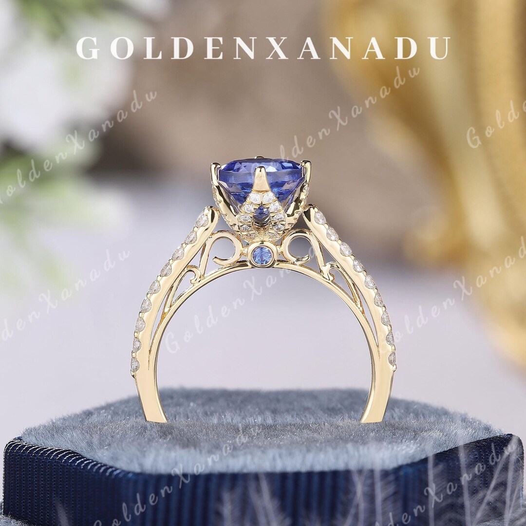 Cornflower Blue Sapphire Engagement Ring Vintage Blue Sapphire Wedding ...