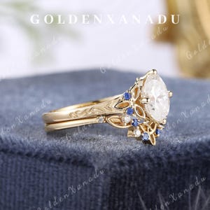 Vintage Moissanite Engagement Ring Set Solid Gold Handmade Engraved ...