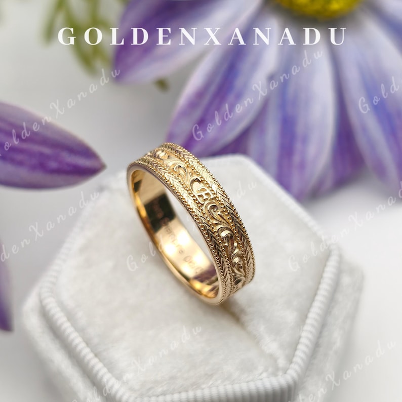 Custom Initial Wedding Ring Victorian 5mm Mens Engraved Wedding Band ...