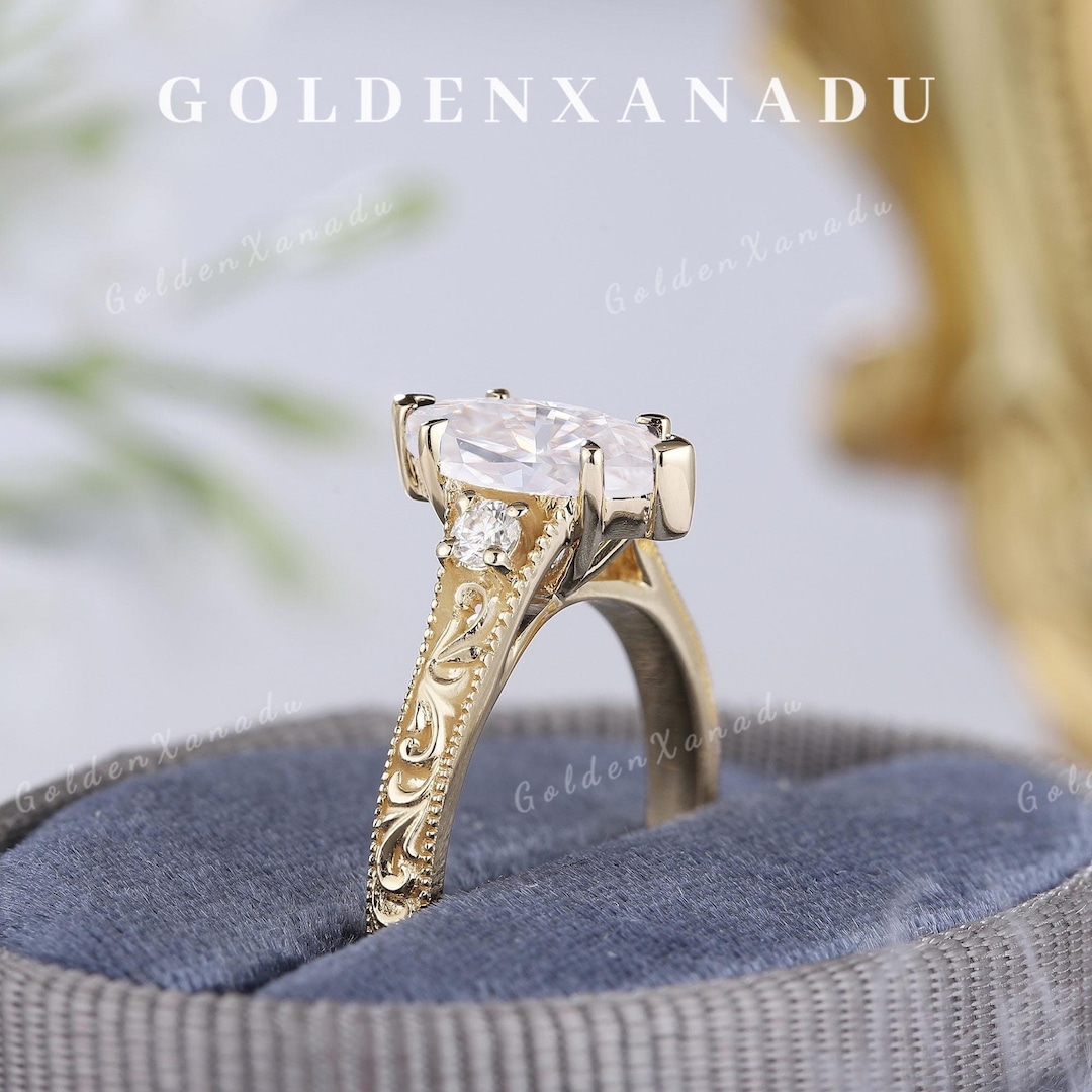 Vintage Marquise Moissanite Engagement Ring Gold Victorian Moissanite ...