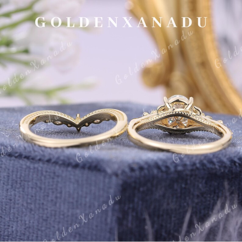 Nature Inspired Roses Engagement Ring Set Vintage Oval Moissanite ...