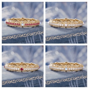 Ruby and Moonstone Engagement Ring | Vintage Solid Gold Ruby Eternity Wedding Band Stackable ...