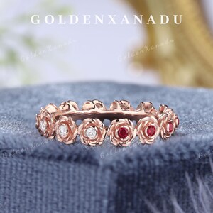 Ruby Wedding Band Handmade Ruby Rose Ring Solid Gold Rosebud Wedding Ring Natural Inspired ...