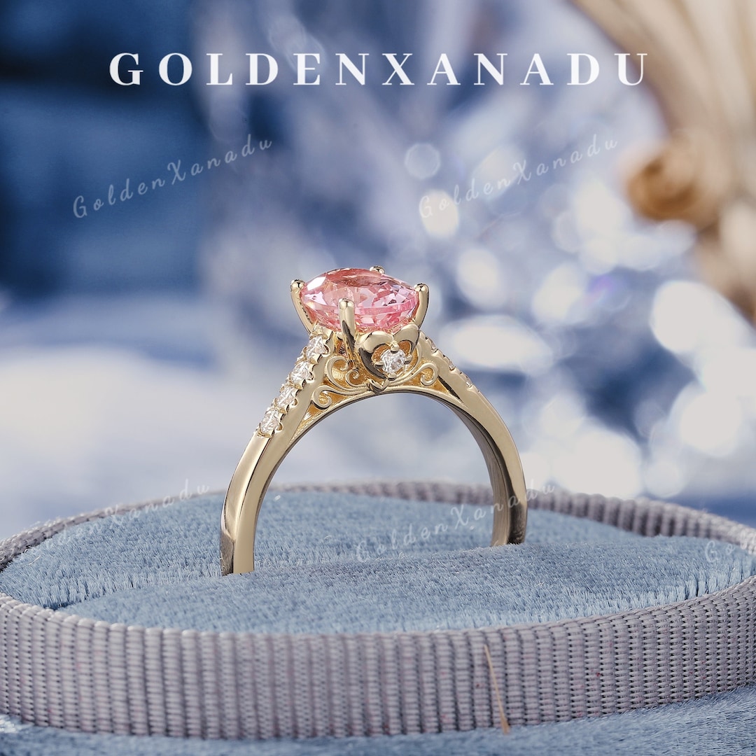 Pink Padparadscha Sapphire Engagement Ring Solid Gold Oval Peach ...