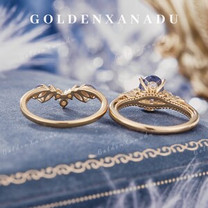 Vintage Cornflower Blue Sapphire Engagement Ring Set Solid Gold ...