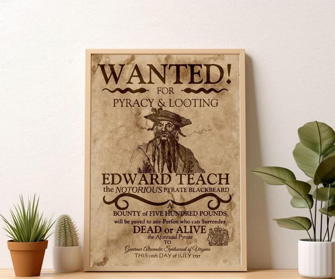 Blackbeard Wanted Poster, Decorate Your Living Room, Bedroom and Garden ...