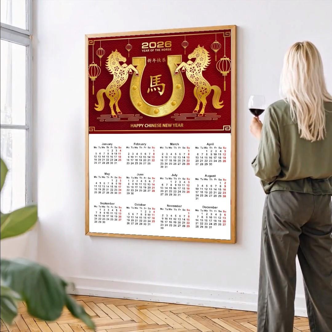 Chinese Calendar 2026 Poster Happy New Year Wall Art Lunar New Year ...