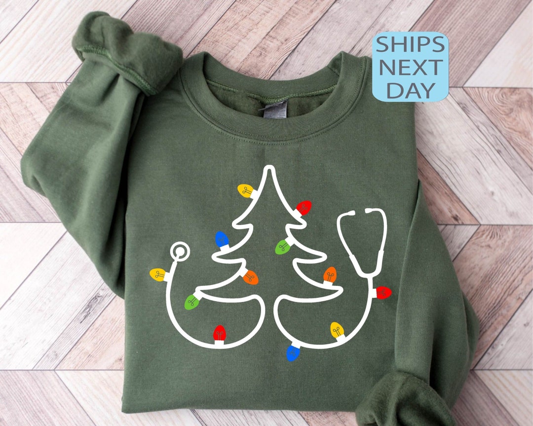 Stethoscope Christmas Sweatshirt, Christmas Tree With Lights ...