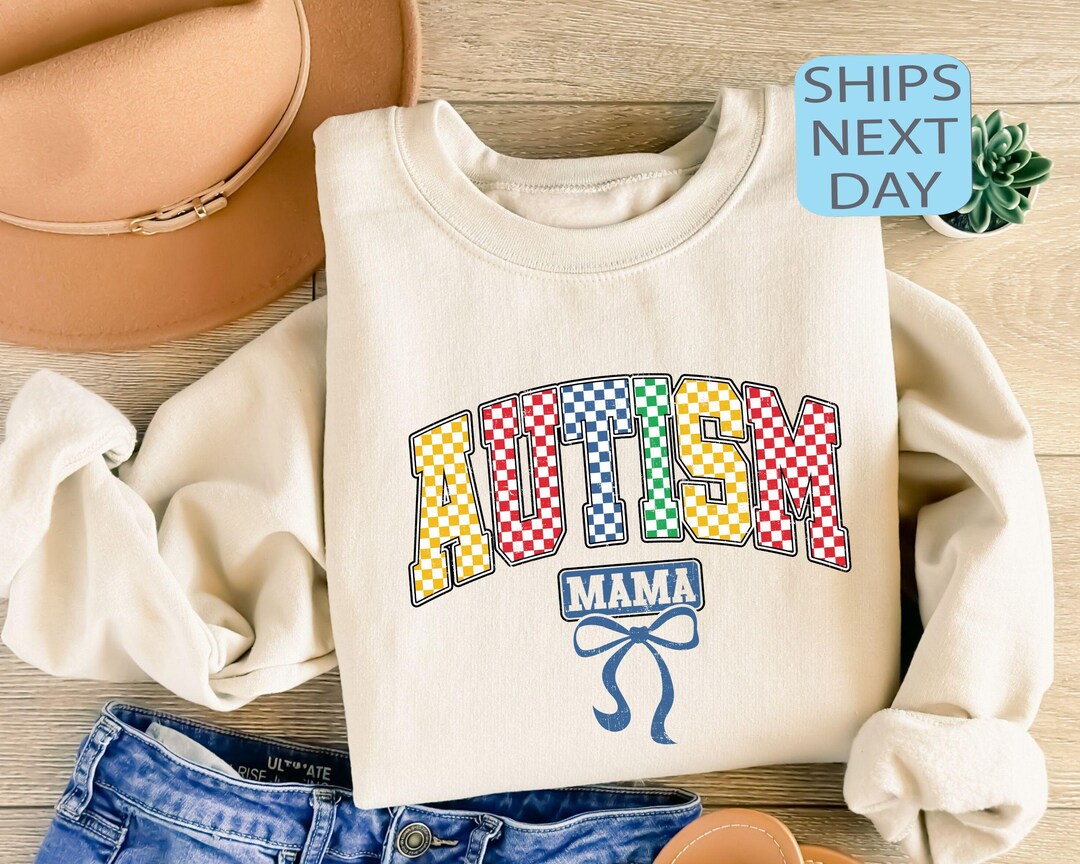 Autism Mama Sweatshirts, Checkered Autism Mama Coquette Hoody, Autism ...