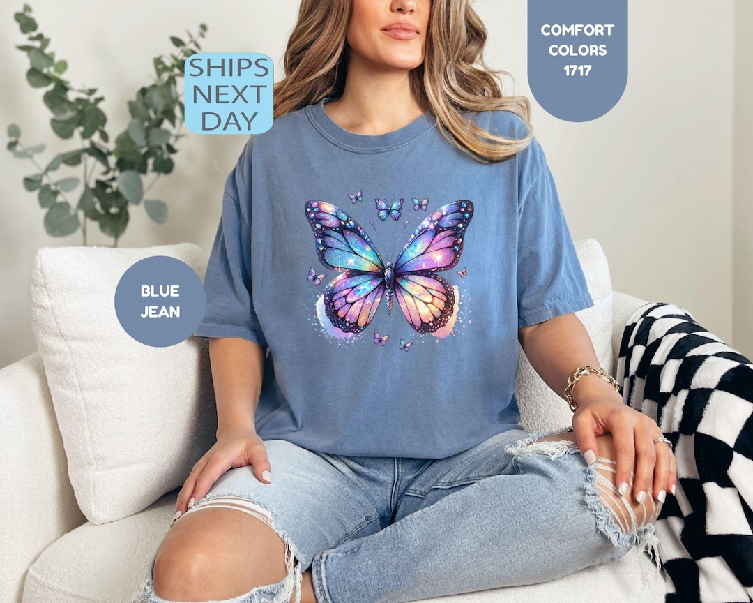 Comfort Colors Blue Butterfly Graphic Shirt, Butterfly Lover Gift, Blue ...