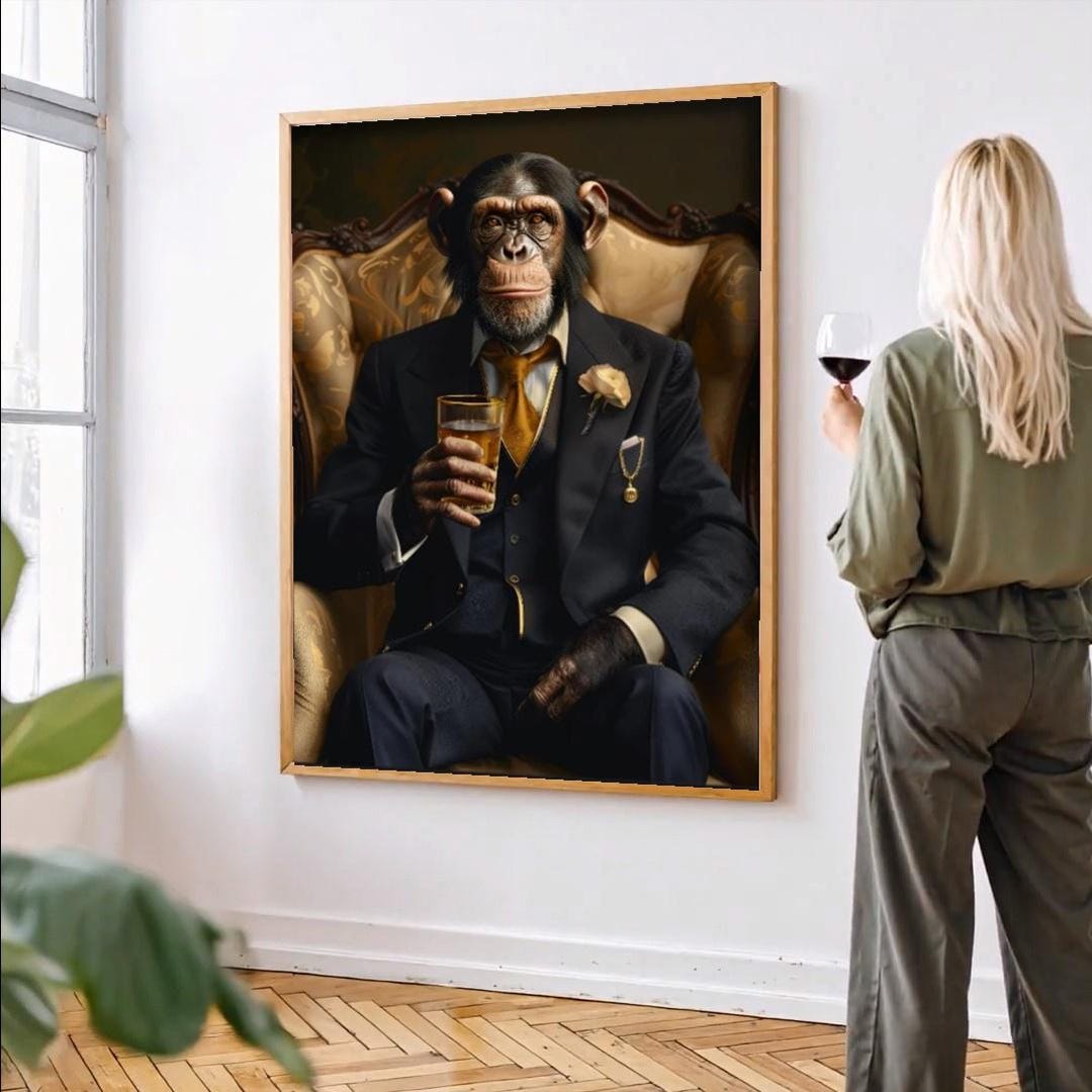 Gangster Chimpanzee Portrait Poster - Etsy