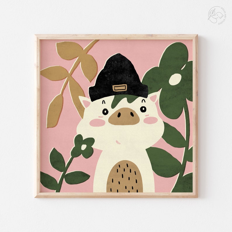Pig Print, Animal Nursery Print, Animal Farm Poster, Blush Pink Wall ...