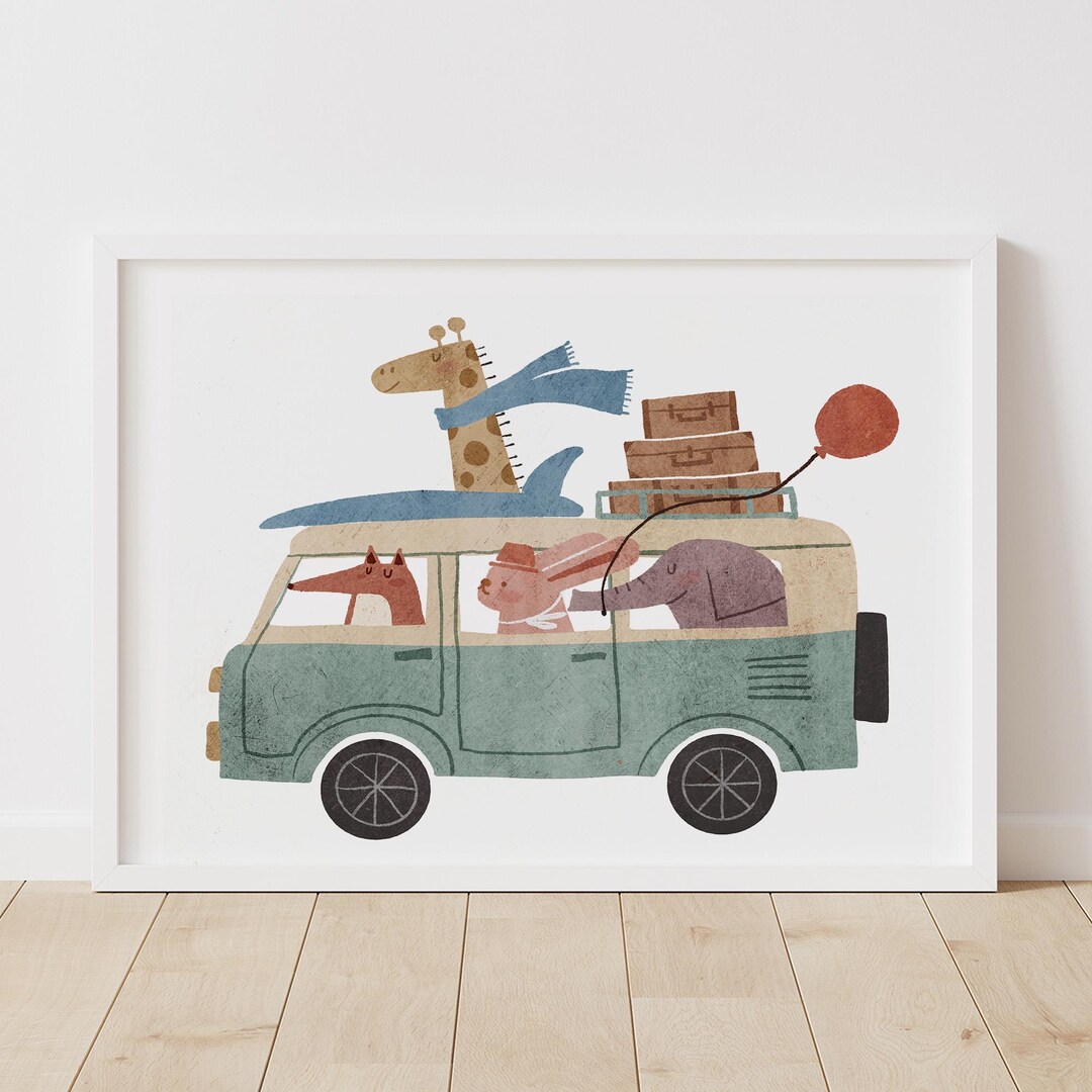 Nursery Car Print, Animals on Cars, Kids Room Decor, Animal Driving a ...