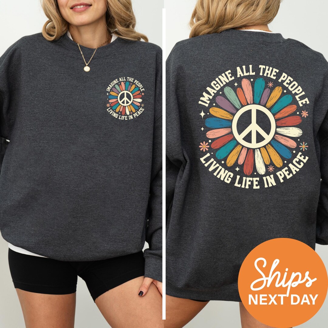 Imagine Peace Sweatshirt, Retro Hippie Hoodie, 70s Boho Aesthetic ...