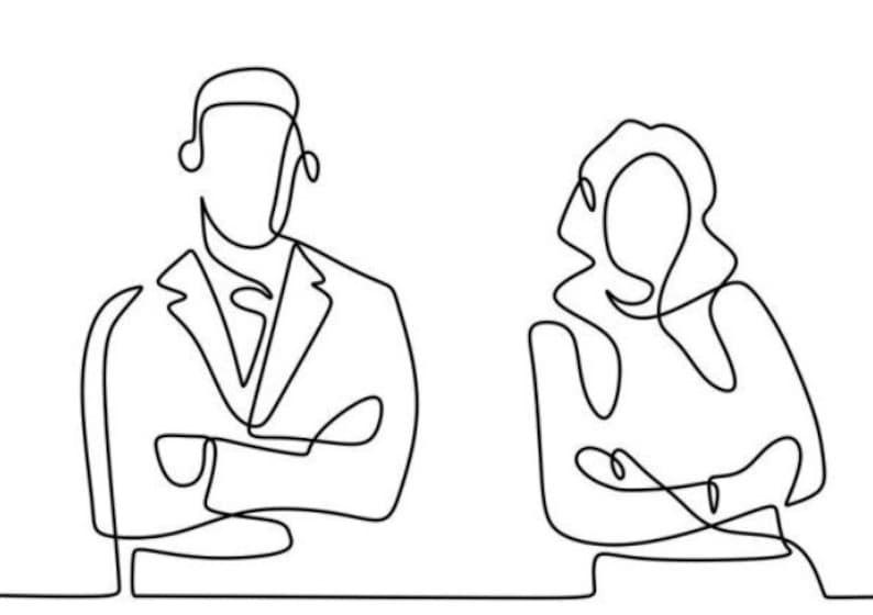Continuous Line Drawing of Two Business People Standing Pose With Arms ...