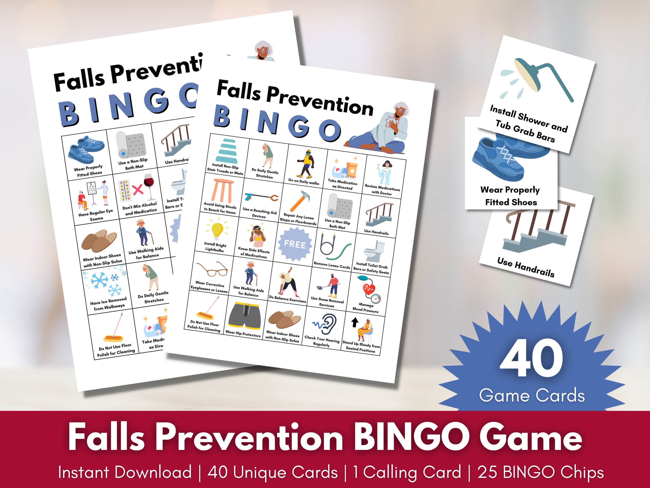 Falls Prevention BINGO Game Falls Injury Prevention Strategy - Etsy