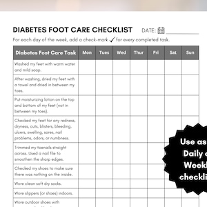 Diabetes Foot Care Checklist, Diabetic Foot Care Guide, Feet Care Log ...