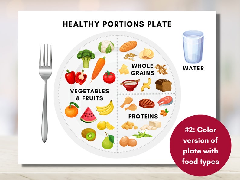 Healthy Portions Plate, Visual Nutrition Eating Guide, Food Portion ...