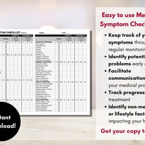 Symptom Checklist, Doctor Visit, Medical Tracker, Symptom List, Patient ...