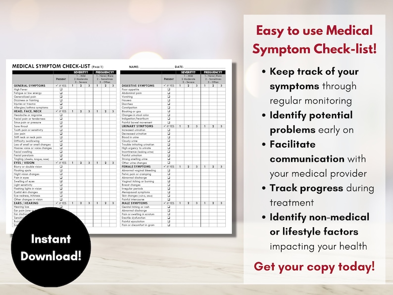 Symptom Checklist, Doctor Visit, Medical Tracker, Symptom List, Patient ...