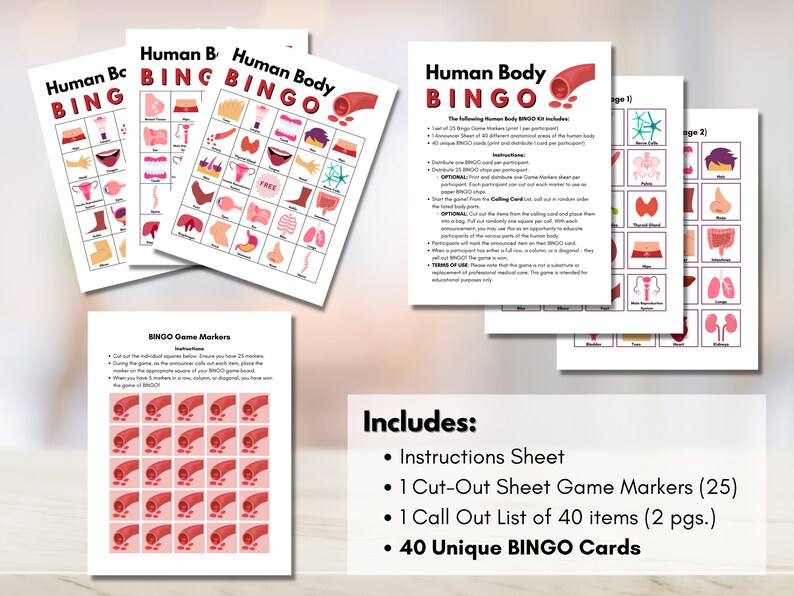 Human Body Anatomy BINGO Game Body Organs Classroom - Etsy