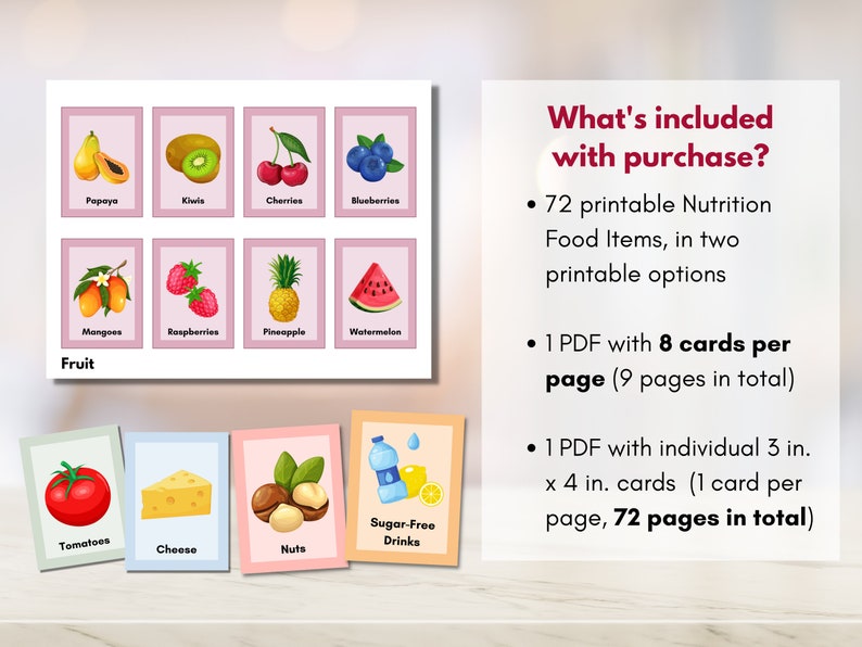 Nutrition Flash Cards, Healthy Eating, Meal Planning (digital Printable ...
