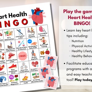 Heart Health BINGO Game, Cardiac Bingo, Health Games, Heart Disease ...