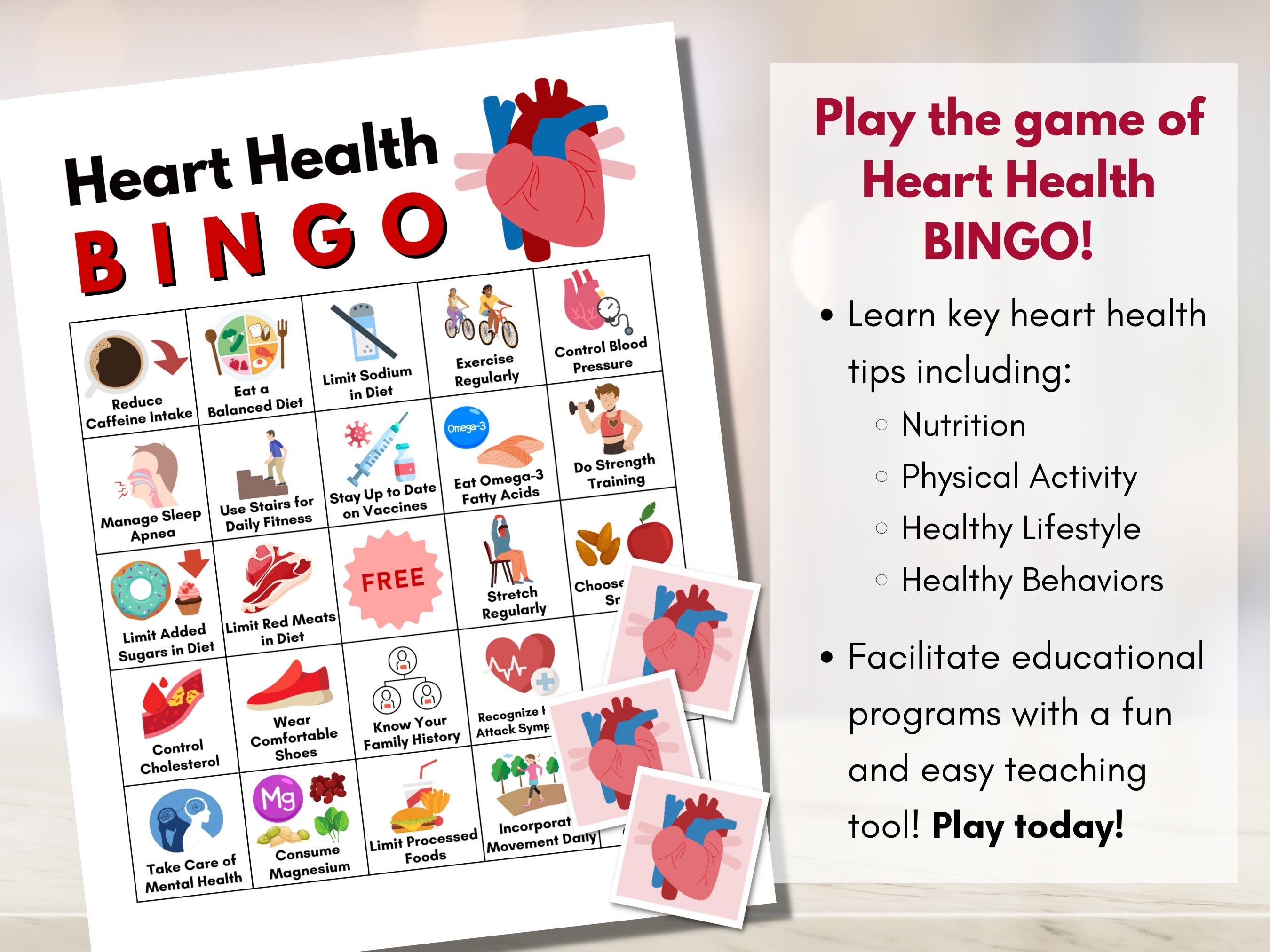 Heart Health BINGO Game, Cardiac Bingo, Health Games, Heart Disease Prevention, Patient ...