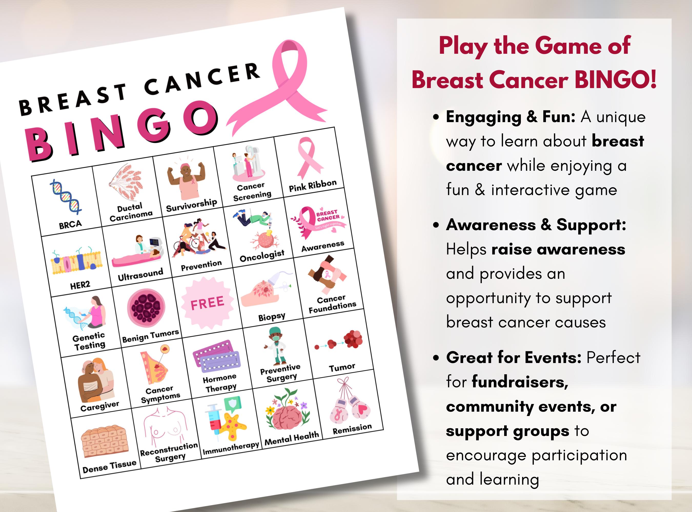 Breast Cancer BINGO Game, Health Bingo, Fundraiser Games, Patient ...