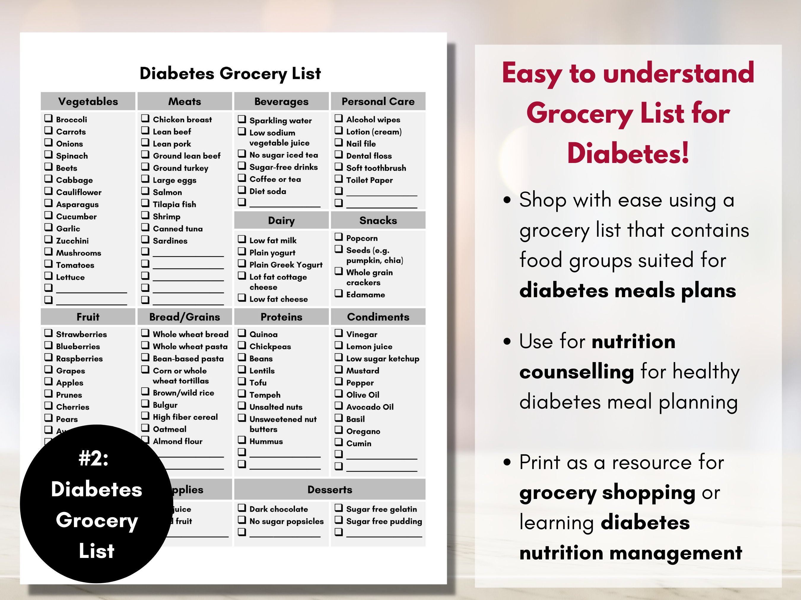 Diabetes Food Guide Grocery List Daily Food Tracker Bundle - Etsy