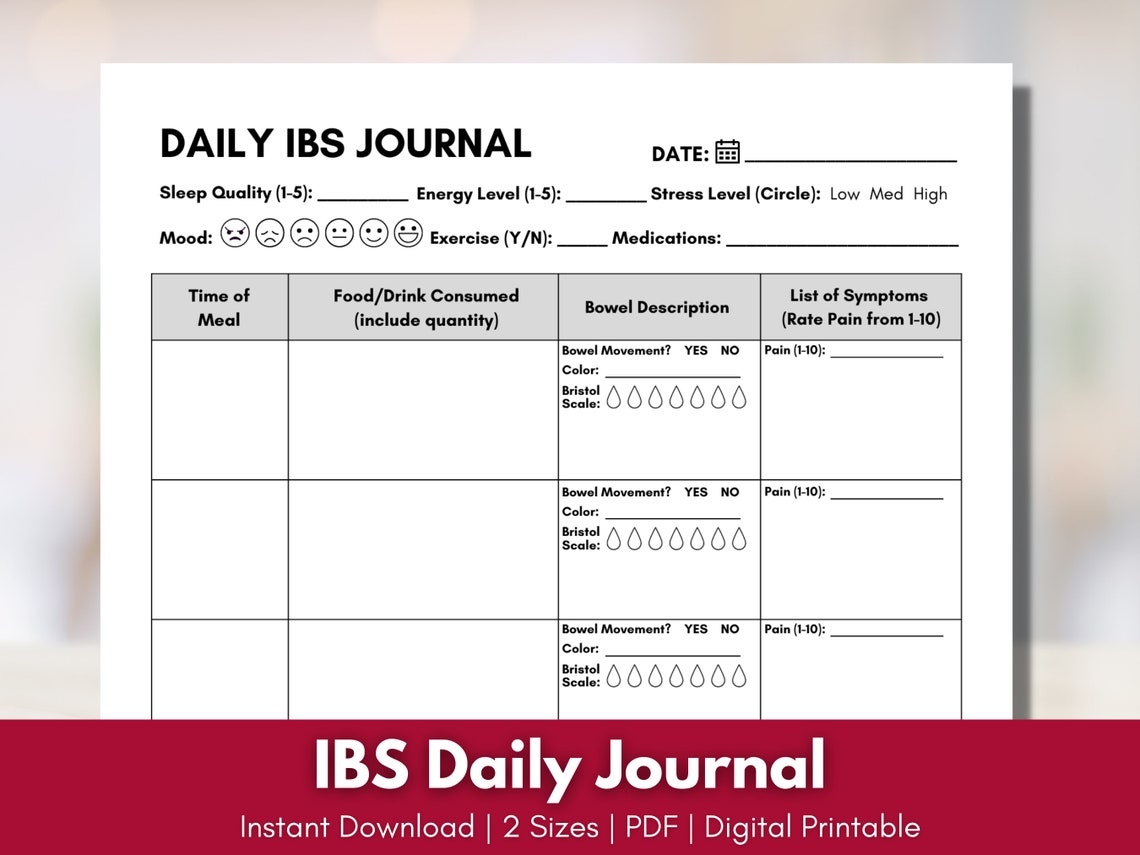 IBS Food Journal Daily IBS Symptom Diary Irritable Bowel - Etsy